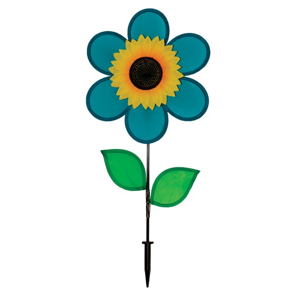 12" Teal Sunflower with Leaves | In the Breeze | Wholesale Garden Décor ...
